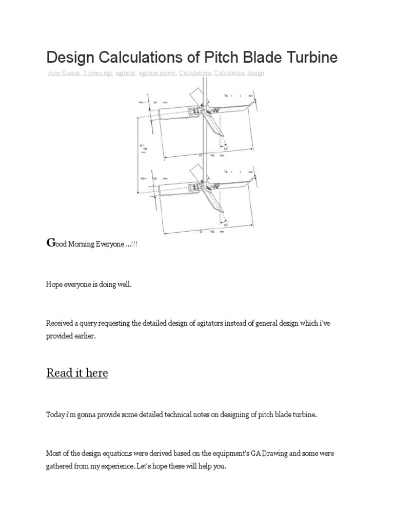 Design Calculations of Pitch Blade Turbine | PDF | Turbine | Pump