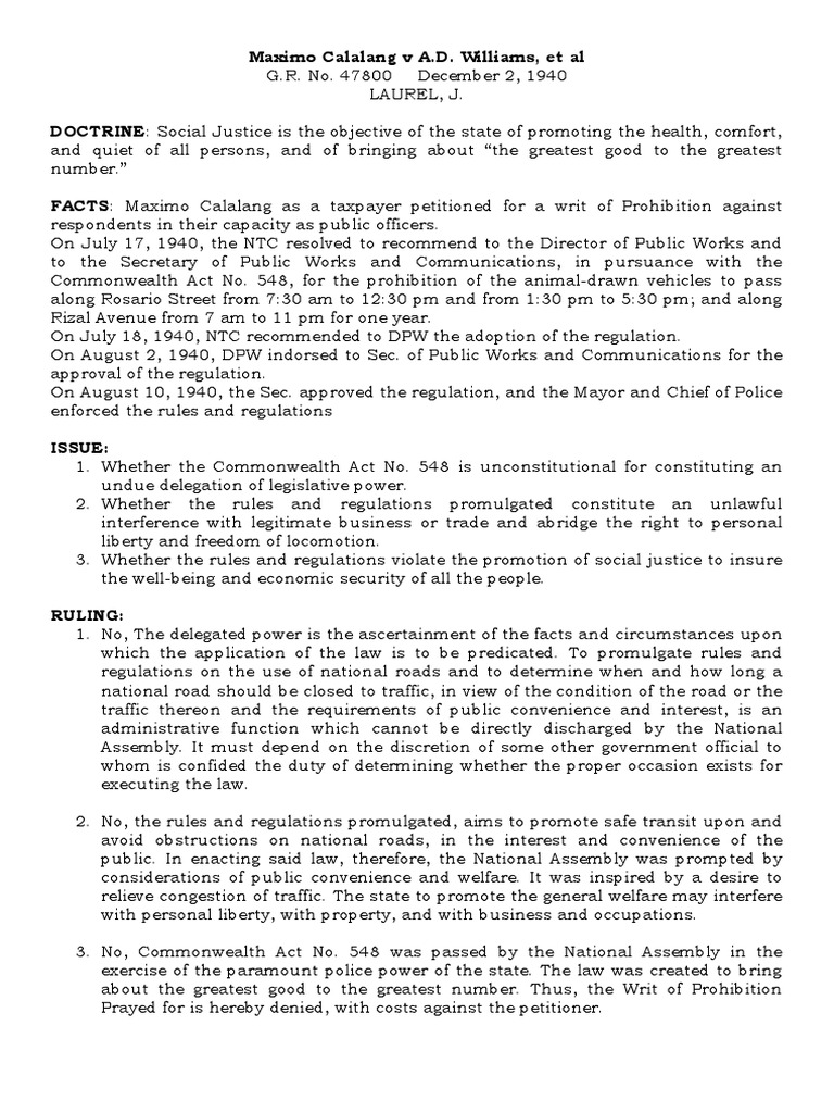 Calalang v Williams | PDF | Public Law | Public Sphere
