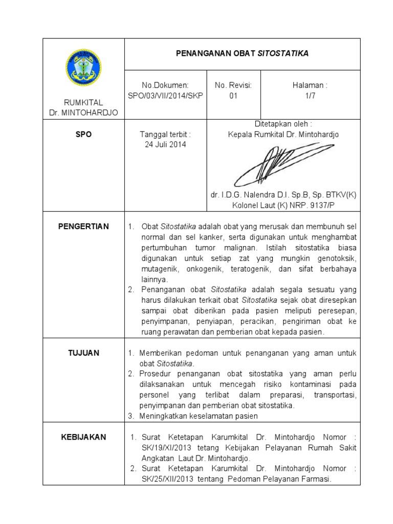 Spo Penanganan Sitostatika | PDF | Pengembangan Diri
