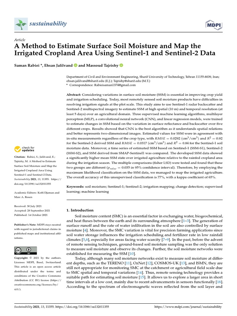 A Method To Estimate Surface Soil Moisture and Map The - Sustainability-13-11355-V2 | PDF | Soil ...