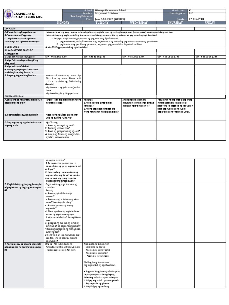 DLL - Esp 6 - Q4 - W3 | PDF