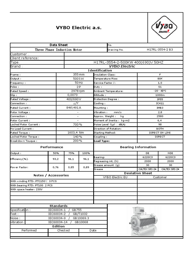 Motor 500KW-400690V-50HZ | PDF | Electric Motor | Electrical Engineering