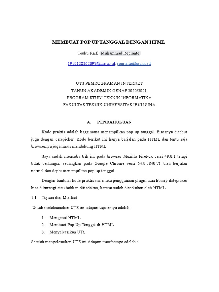 Membuat Pop Up Tanggal Dengan HTML | PDF | Bisnis | Teknologi & Rekayasa