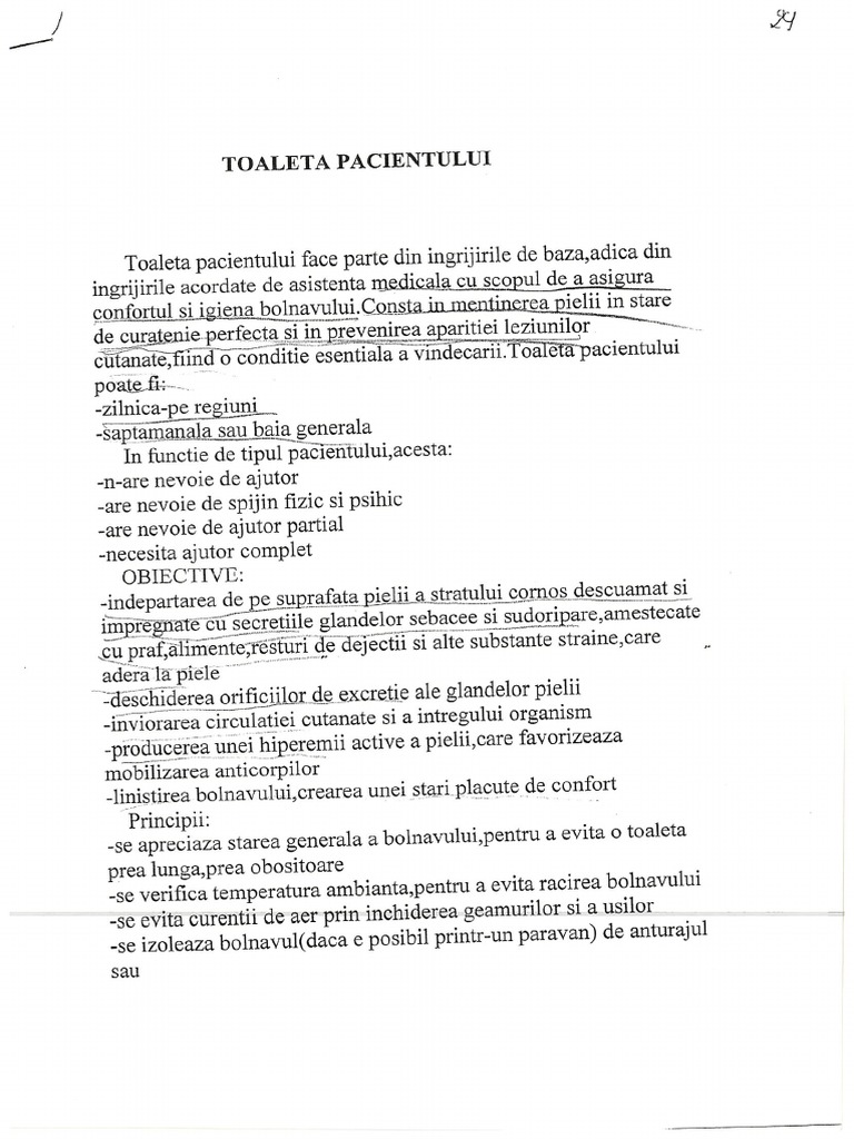 Toaleta Pacientului | PDF