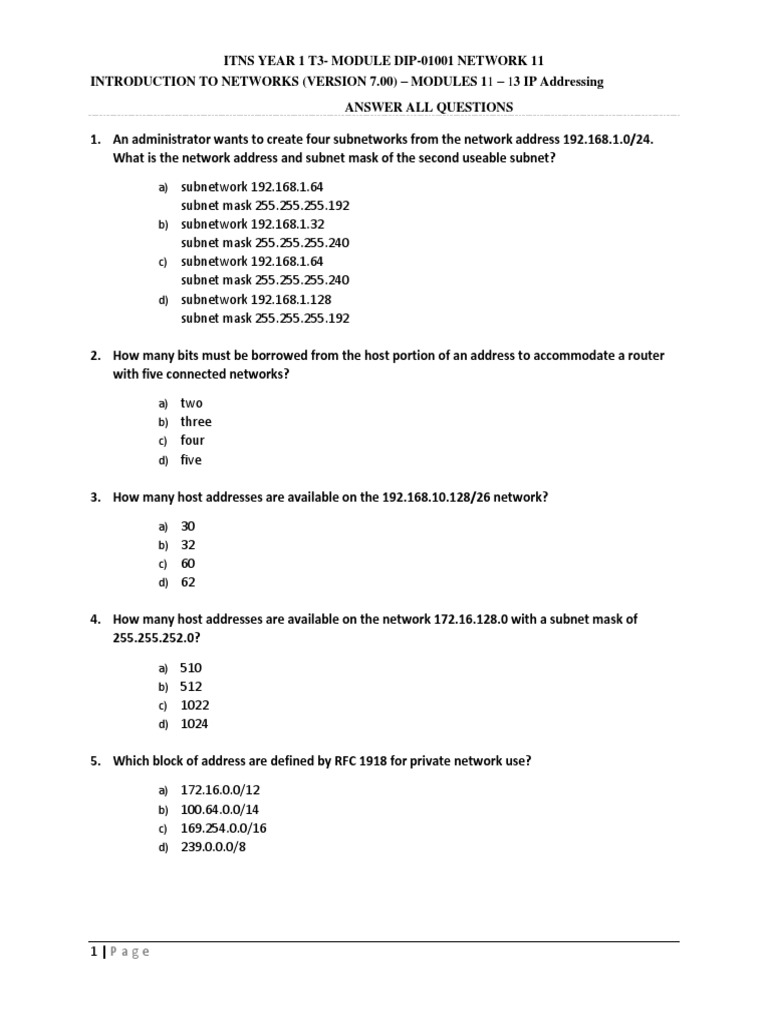 Itns Year 1 T3-Module Dip-01001 Network 11 Introduction To Networks (Version 7.00) - Modules 11 ...