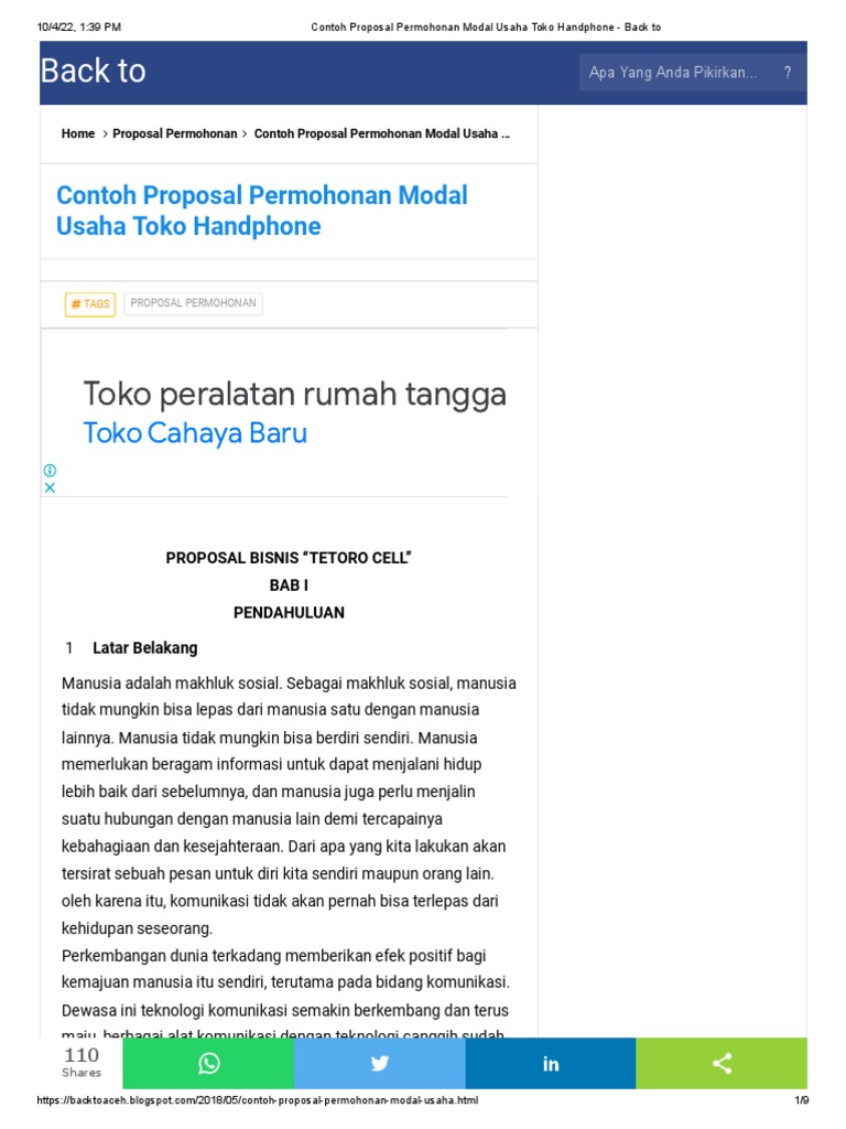 Contoh Proposal Permohonan Modal Usaha Toko Handphone | PDF | Bisnis ...