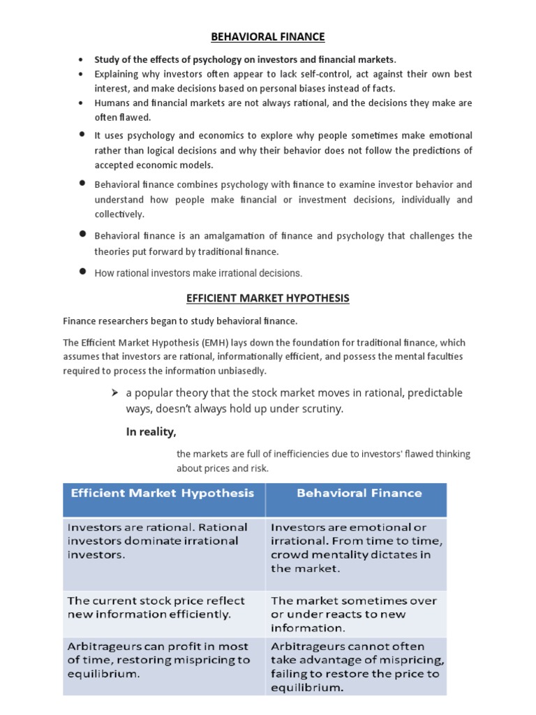 Behavioral Finance | PDF | Behavioral Economics | Efficient Market ...