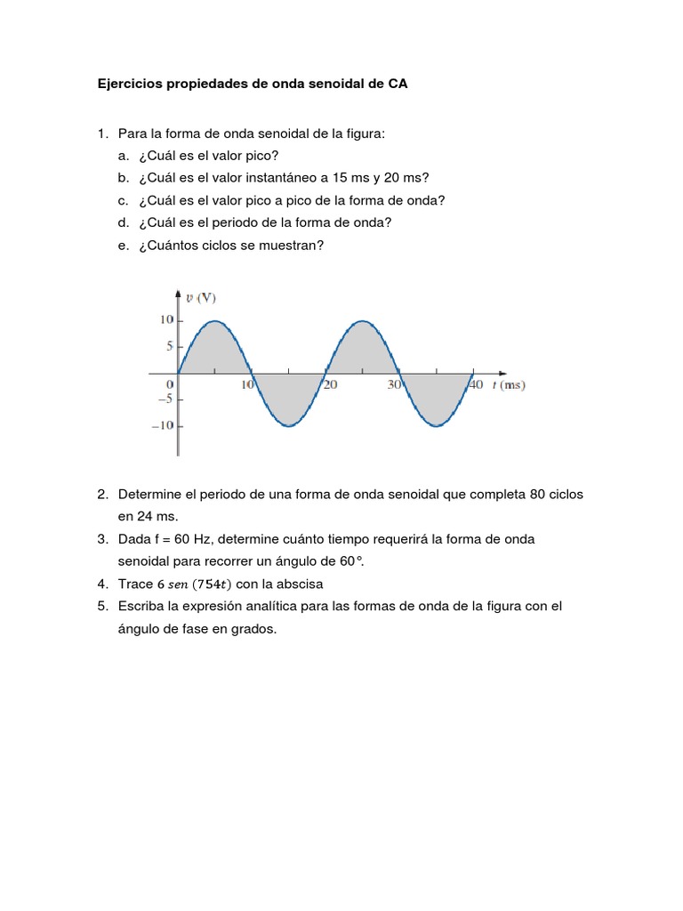 01 Ejercicios Propiedades de Onda Senoidal de CA | PDF
