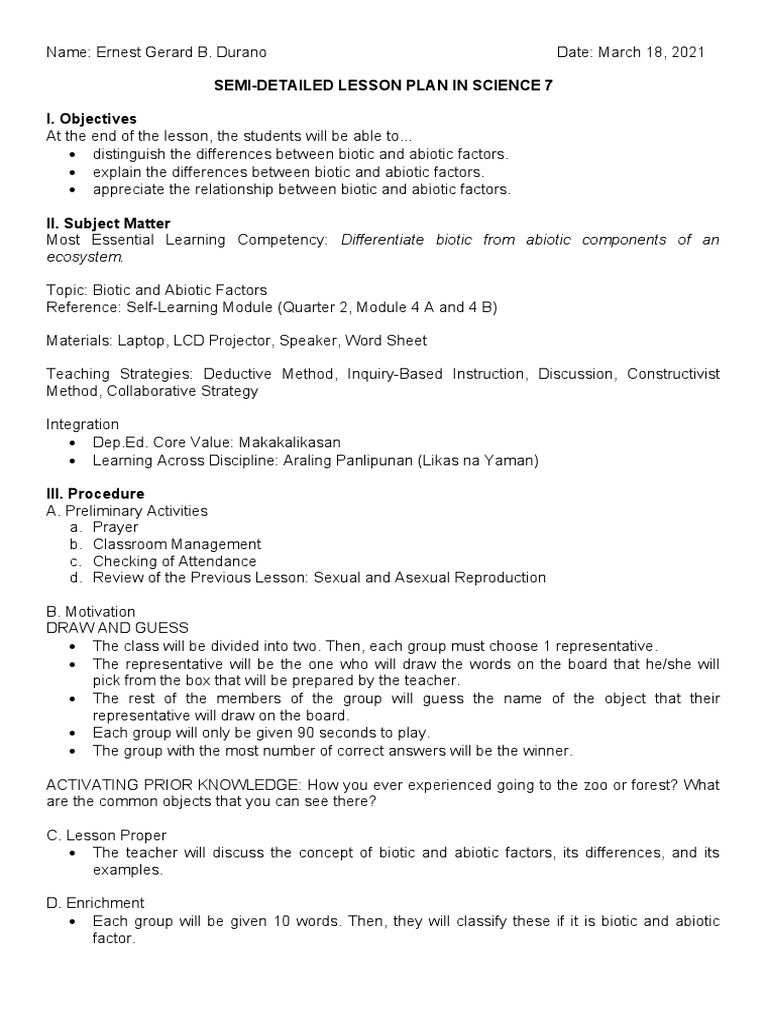Sample Lesson Plan-Peace Education | PDF | Ecosystem | Teaching Method