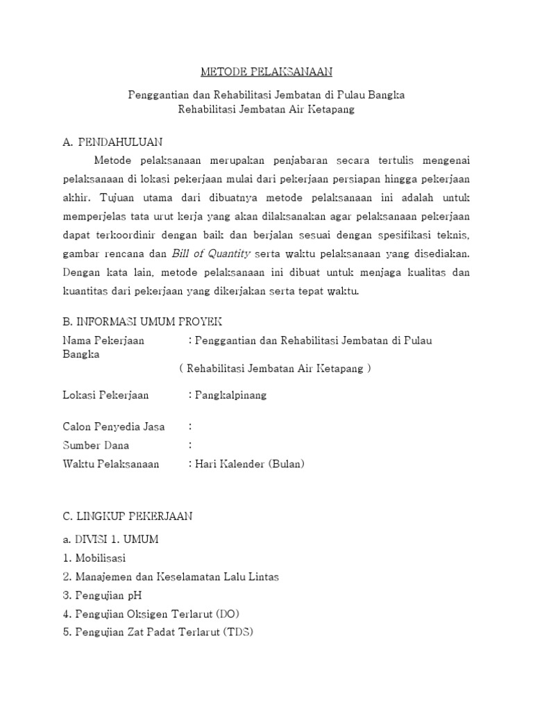 Metode Pelaksanaan Jembatan Air Ketapang | PDF | Griya & Taman | Teknologi & Rekayasa