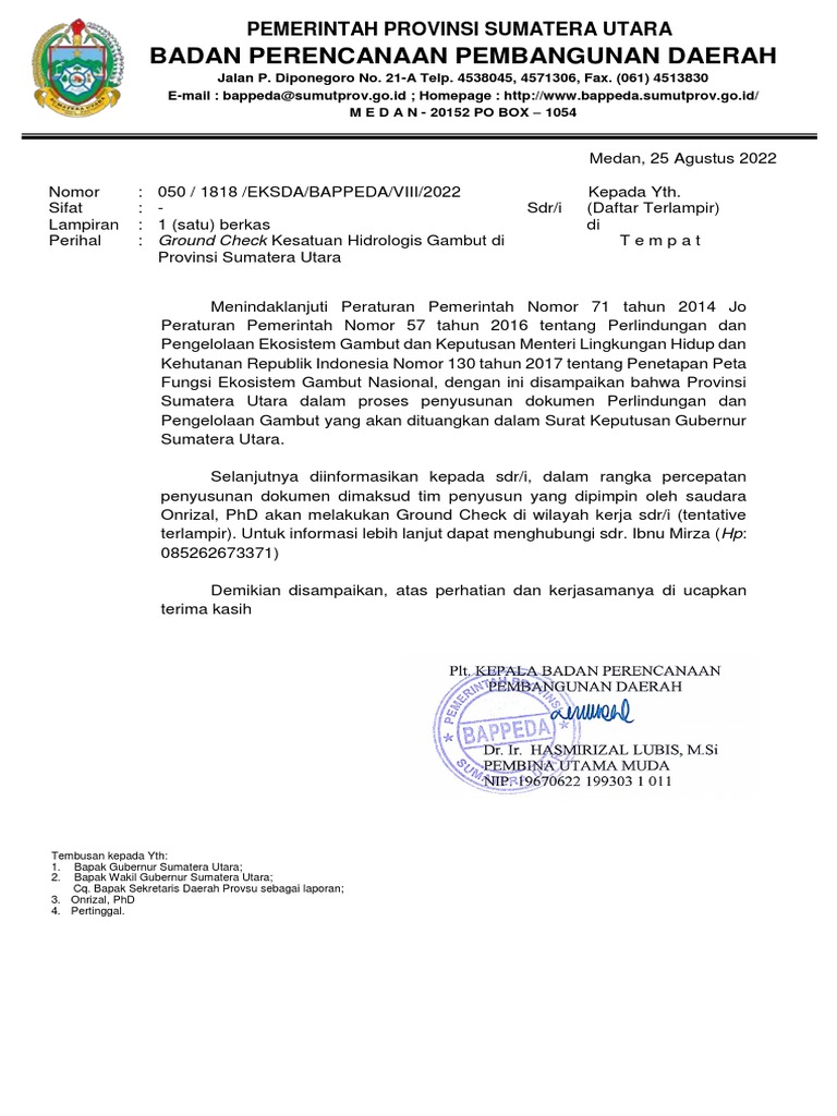 Surat Ground Check KHG Gambut | PDF