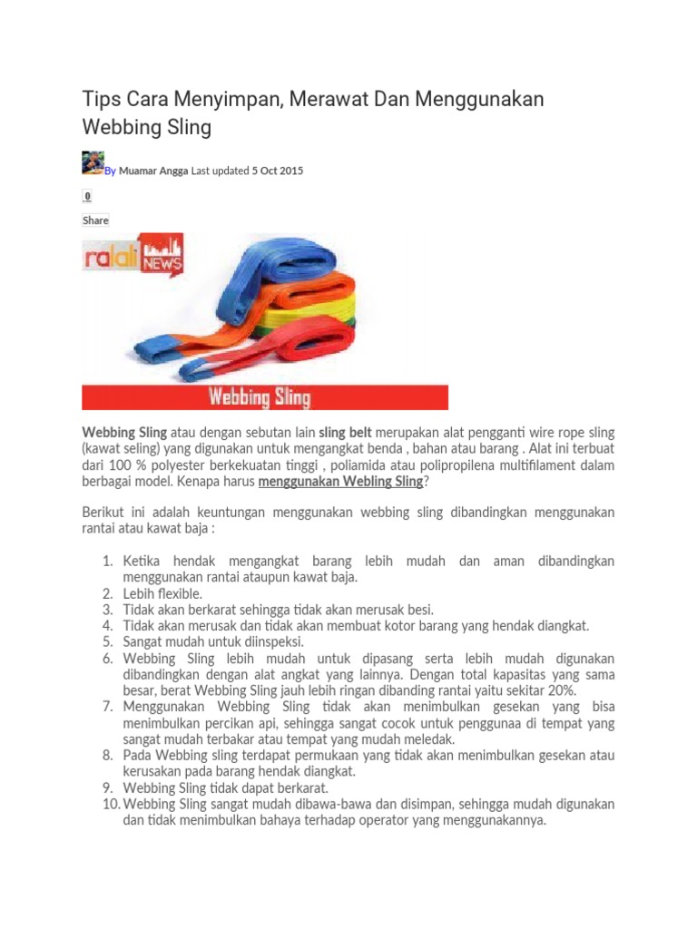 Tips Cara Menyimpan Webbing Sling | PDF
