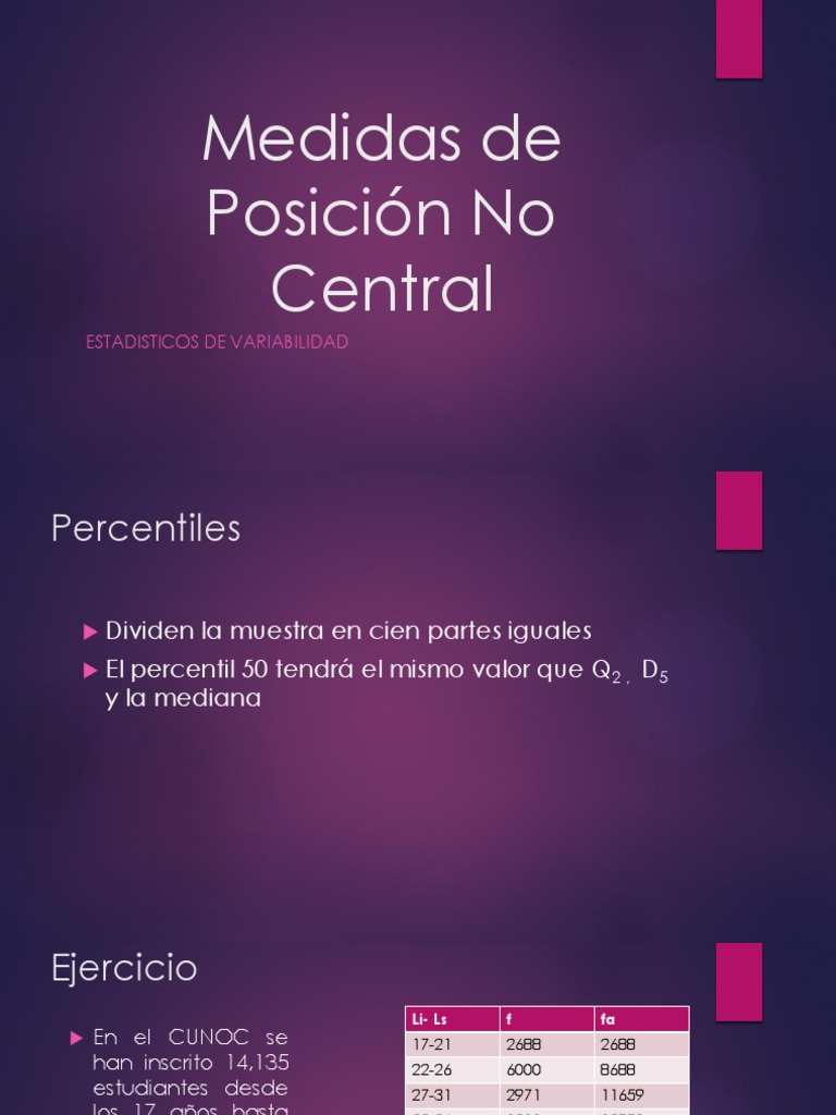 Medidas de Posicion No Central Percentiles | PDF | Muestreo (Estadísticas)