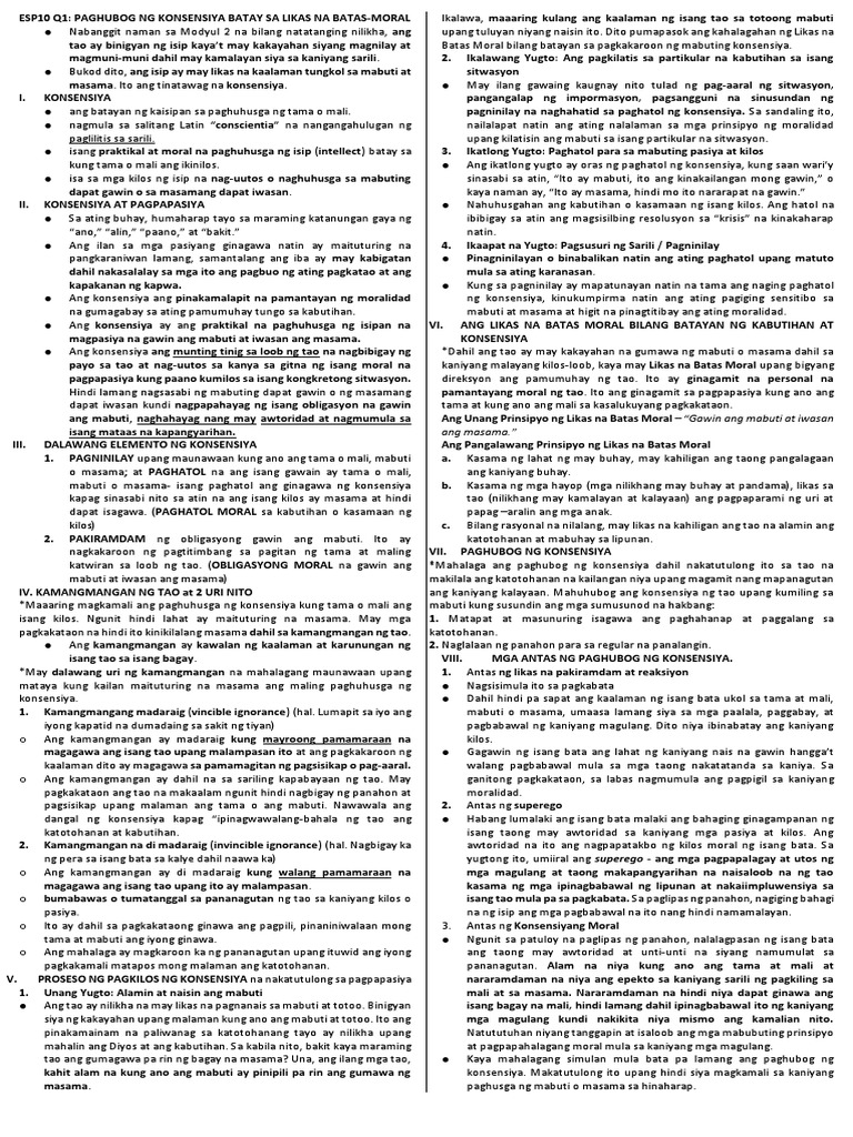 Esp 10 Notes Konsensiya Batay Sa Likas Na Batas Moral | PDF