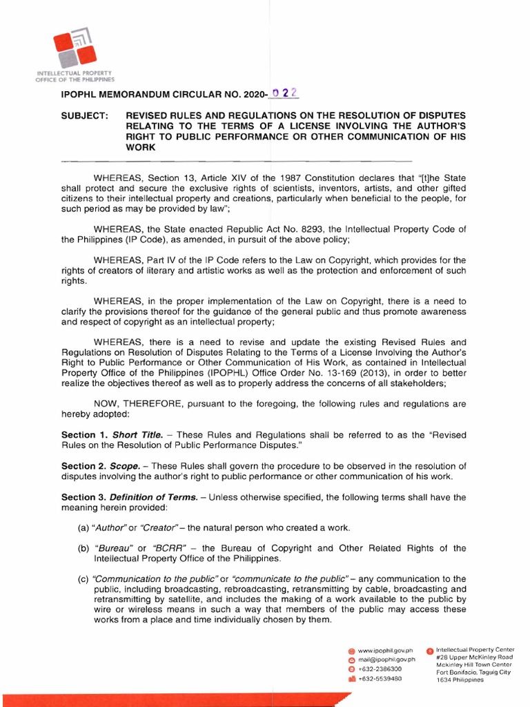 IPOPHL Memo. Circular No. 2020-022 Revised Rules and Regulations On The ...