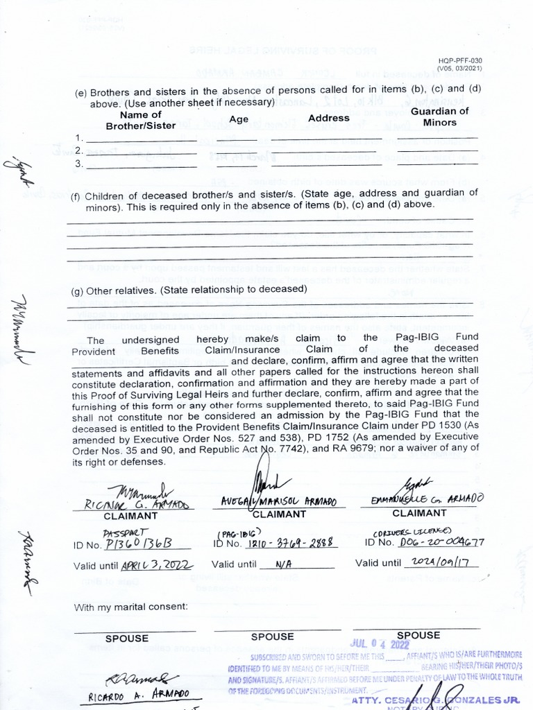 Proof of Surviving Legal Heirs Page 2 of 2 | PDF