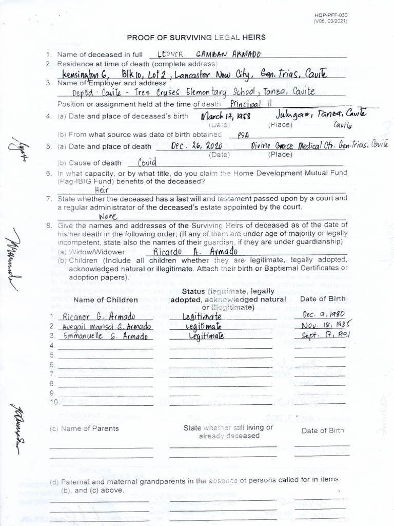 Proof of Surviving Legal Heirs Page 1 of 2 | PDF