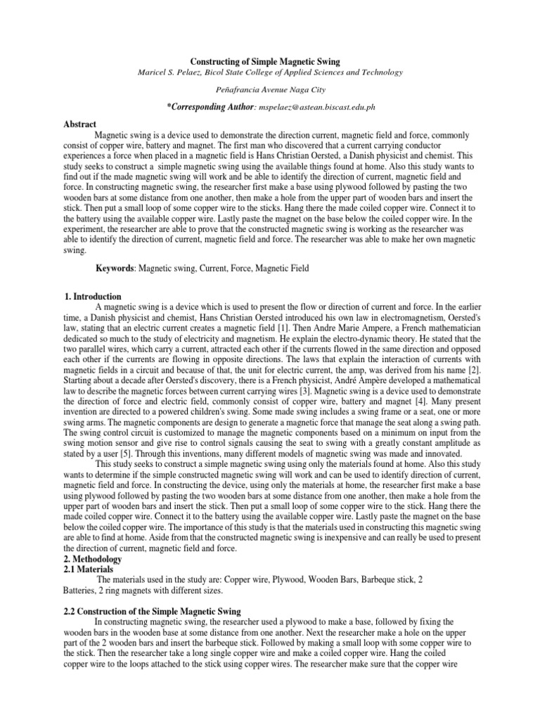 Magnetic Swing Laboratory Report | PDF | Magnetic Field | Electric Current