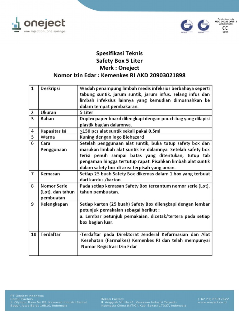 Spesifikasi Teknis Safety Box 5L | PDF