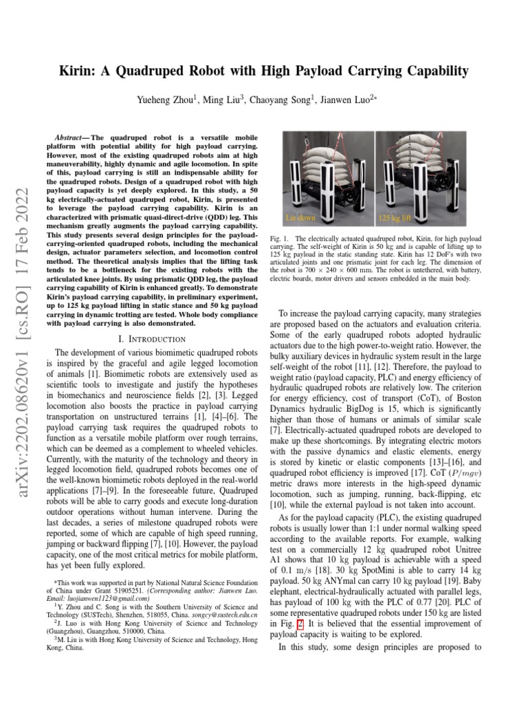 Kirin A Quadruped Robot With High Payload Carrying | PDF | Force | Robot