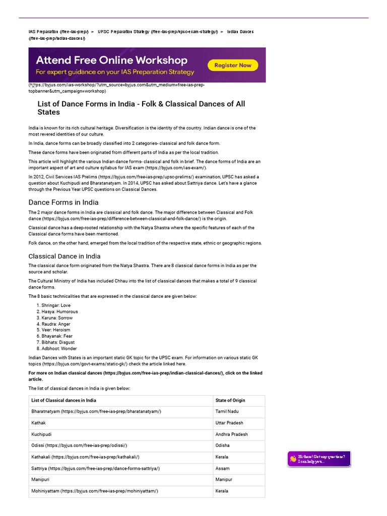 Indian Classical and Folk Dance Forms | PDF | Dances | Entertainment