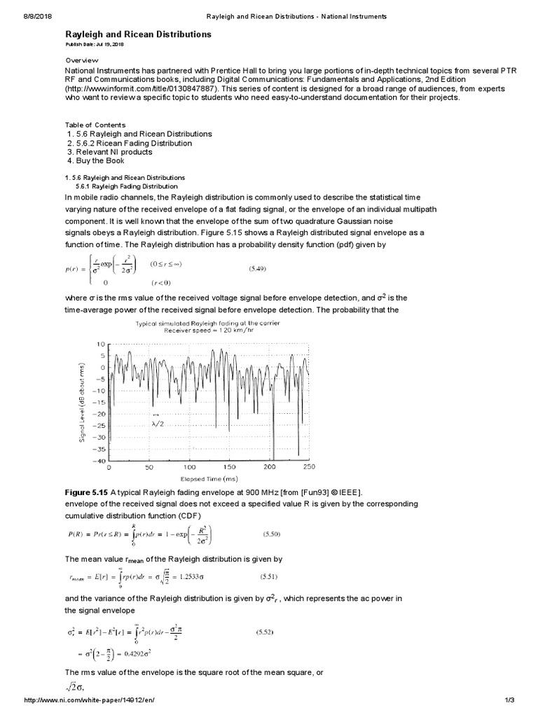 Rayleigh and Ricean Distributions - National Instruments | PDF | Normal ...