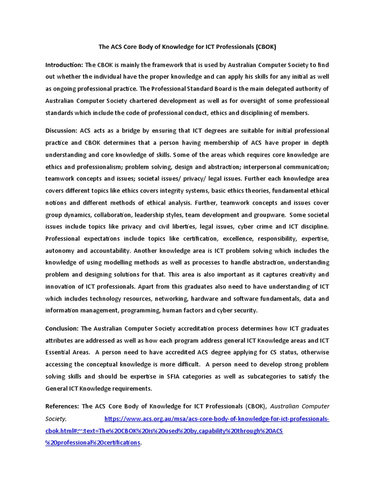 The ACS Core Body of Knowledge For ICT Professionals | PDF ...