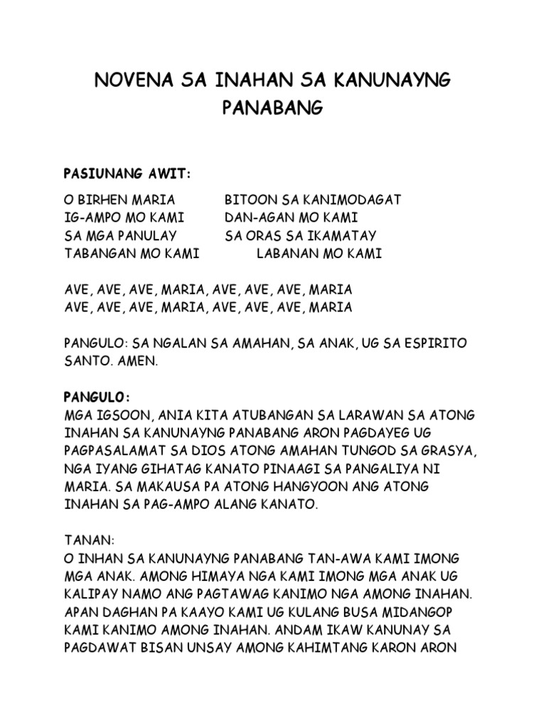 Novena Sa Inahan Sa Kanunayng Panabang | PDF