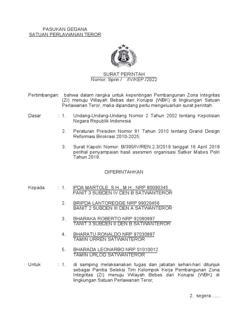 Contoh Format Sprin | PDF