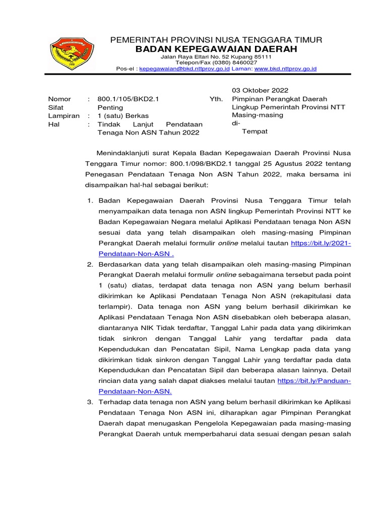 Pendataan Tenaga Non ASN NTT 2022 | PDF