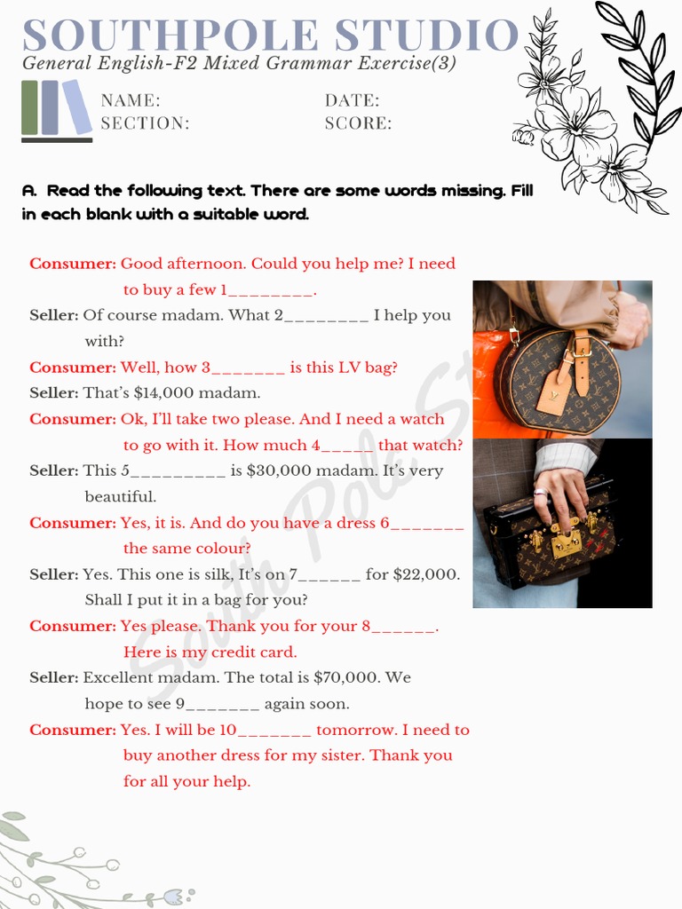 F2 - Grammar Exercise | PDF