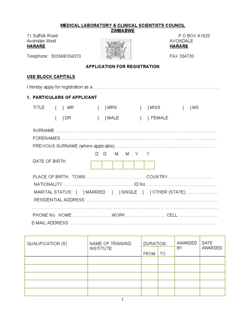 Zimbabwe Medical Lab Registration Application | PDF | Health Sciences ...