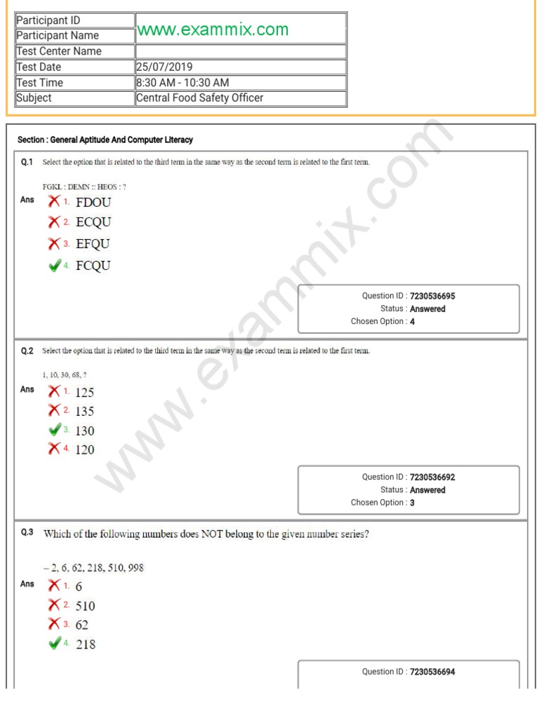 Food Safety Officer Question Paper | PDF