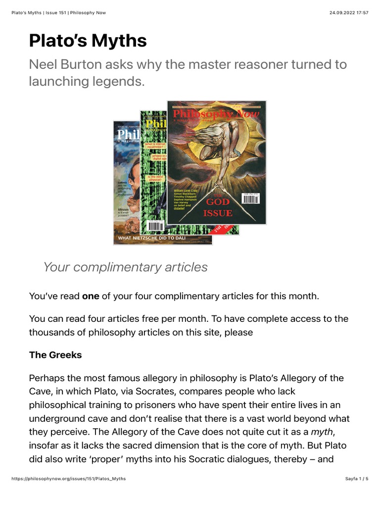 Plato's Myths - Issue 151 - Philosophy Now | PDF