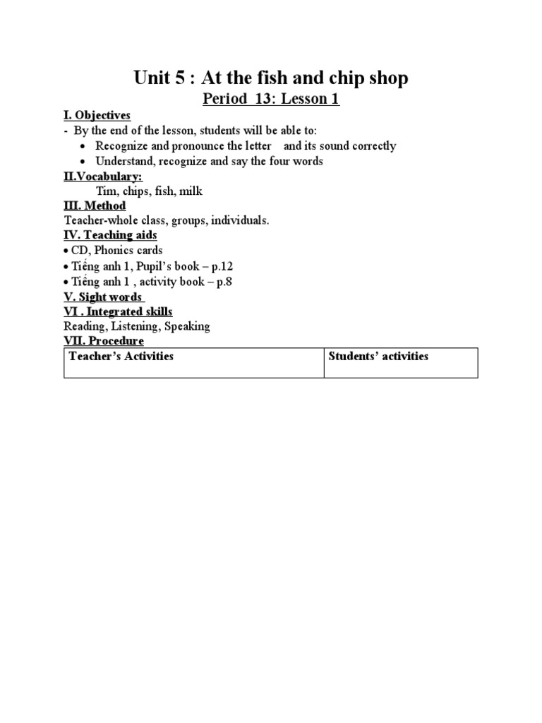 Fish and Chip Shop Lesson Plan | PDF | Language Arts & Discipline ...