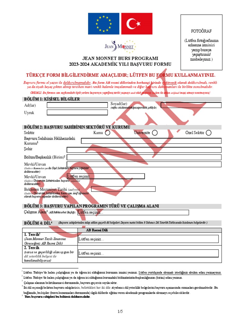 T rk e Ba vuru Formu 2023 2024 Ek 2 rnektir ba vuruda kullanilamaz PDF