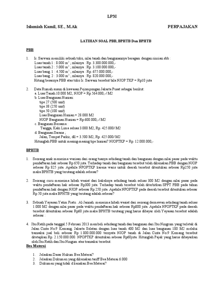 Lat Soal PBB Dan BPHTB | PDF | Hukum | Sains & Matematika