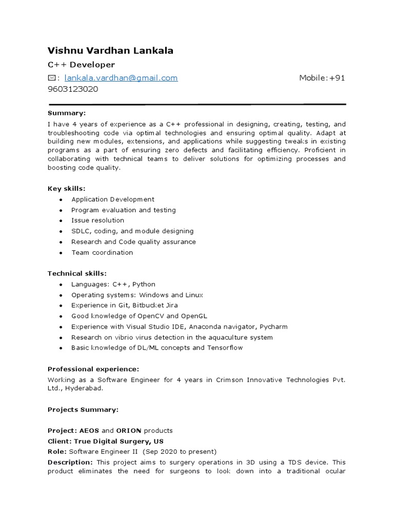 Vishnu Resume | Download Free PDF | Computer Programming | Software Quality