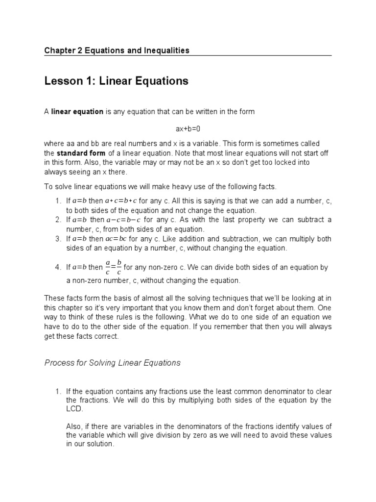Chapter 2 Equations and Inequalities | PDF