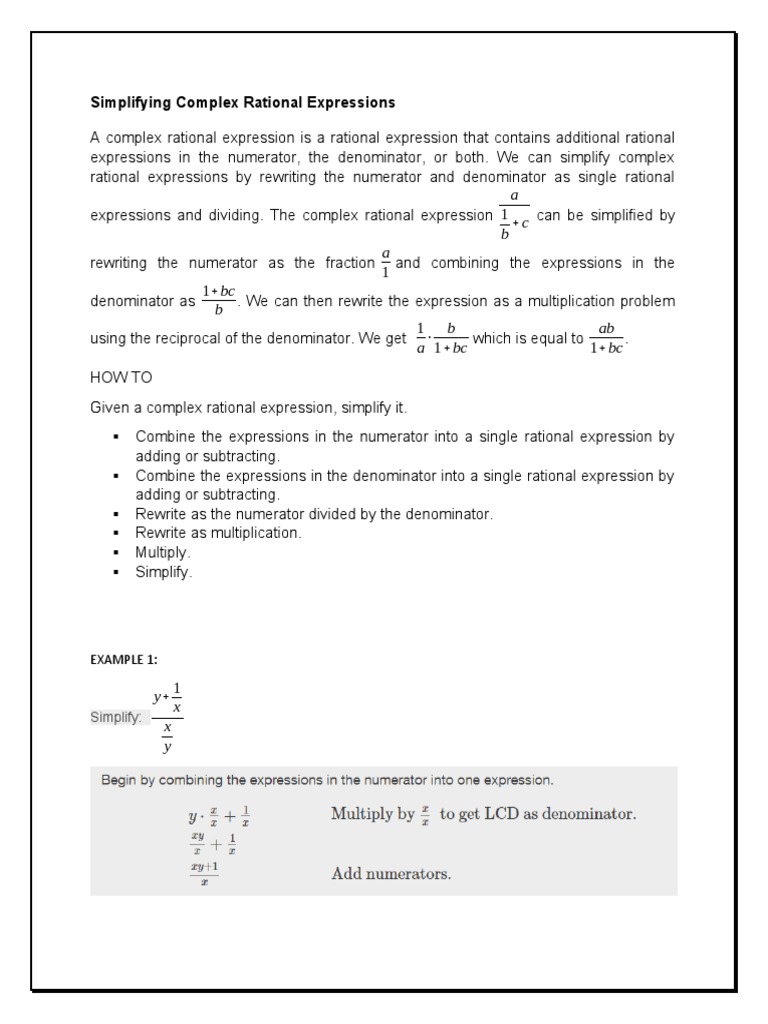 Simplifying Complex Rational Expressions | PDF | Division (Mathematics ...