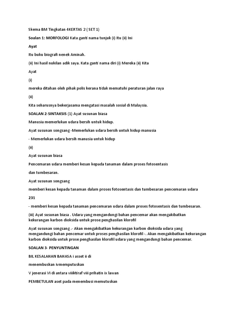 Skema Bm Tingkatan 4 Kertas 2 Pdf