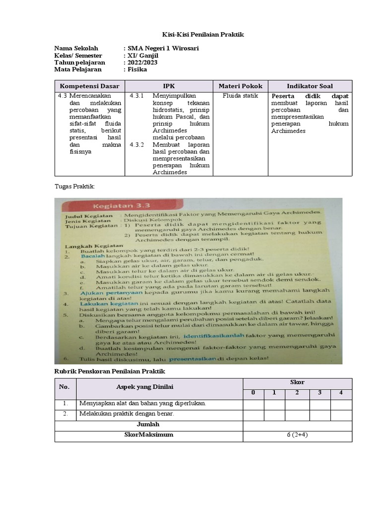 Instrumen Penilaian Praktik 3 XI 2223 | PDF