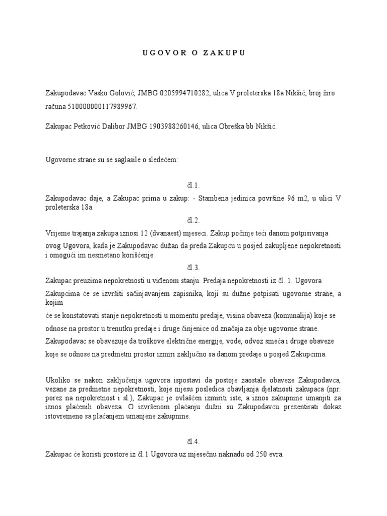 Ugovor o Zakupu | PDF