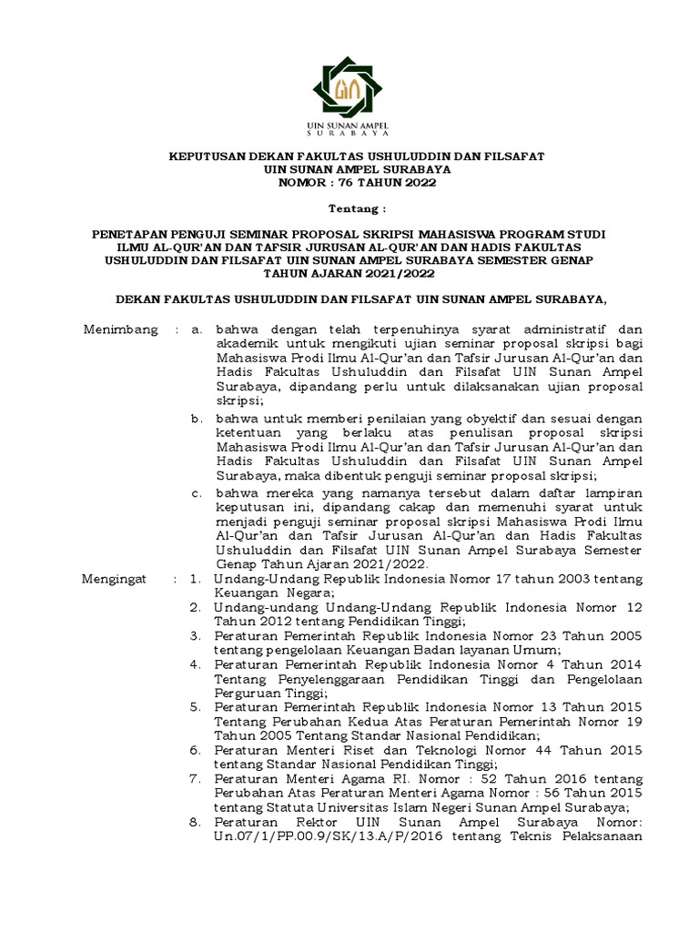 SK Penguji Sempro Genap 2021-2022 (Iat) | PDF