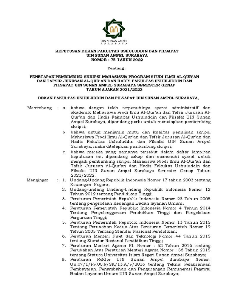 SK Pembimbing Skripsi Iat Genap 2021-2022 (Iat) | PDF