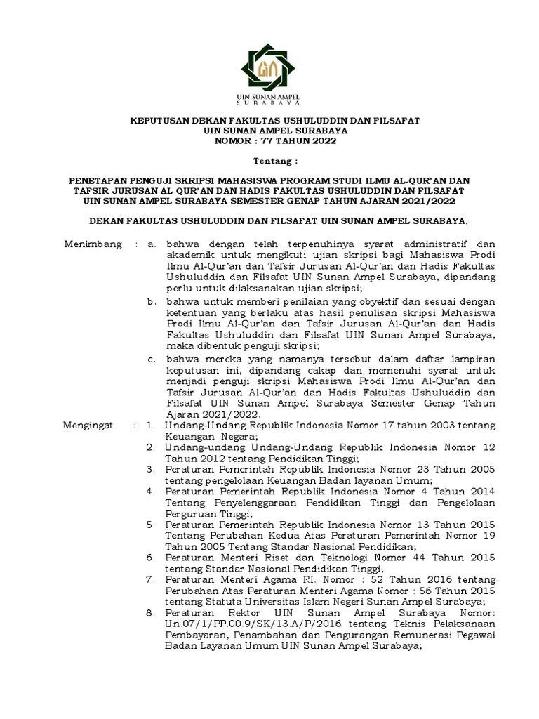 SK Penguji Skripsi Genap 2021-2022 (Iat) | PDF