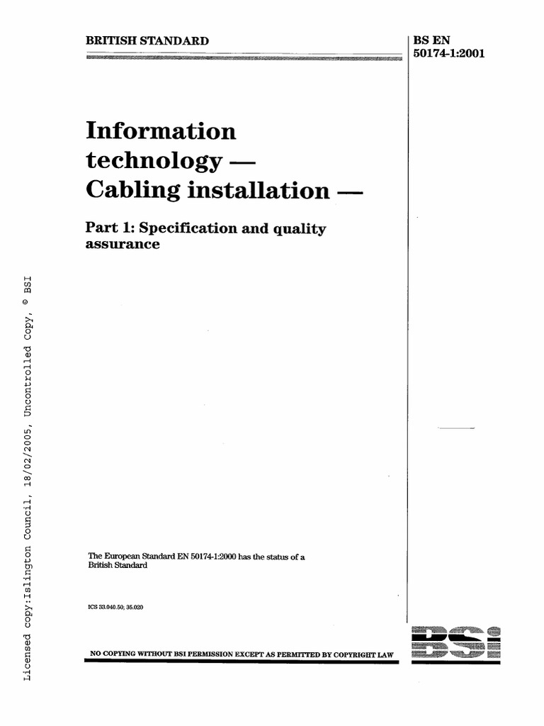 50174-1 Cabling Installation | PDF