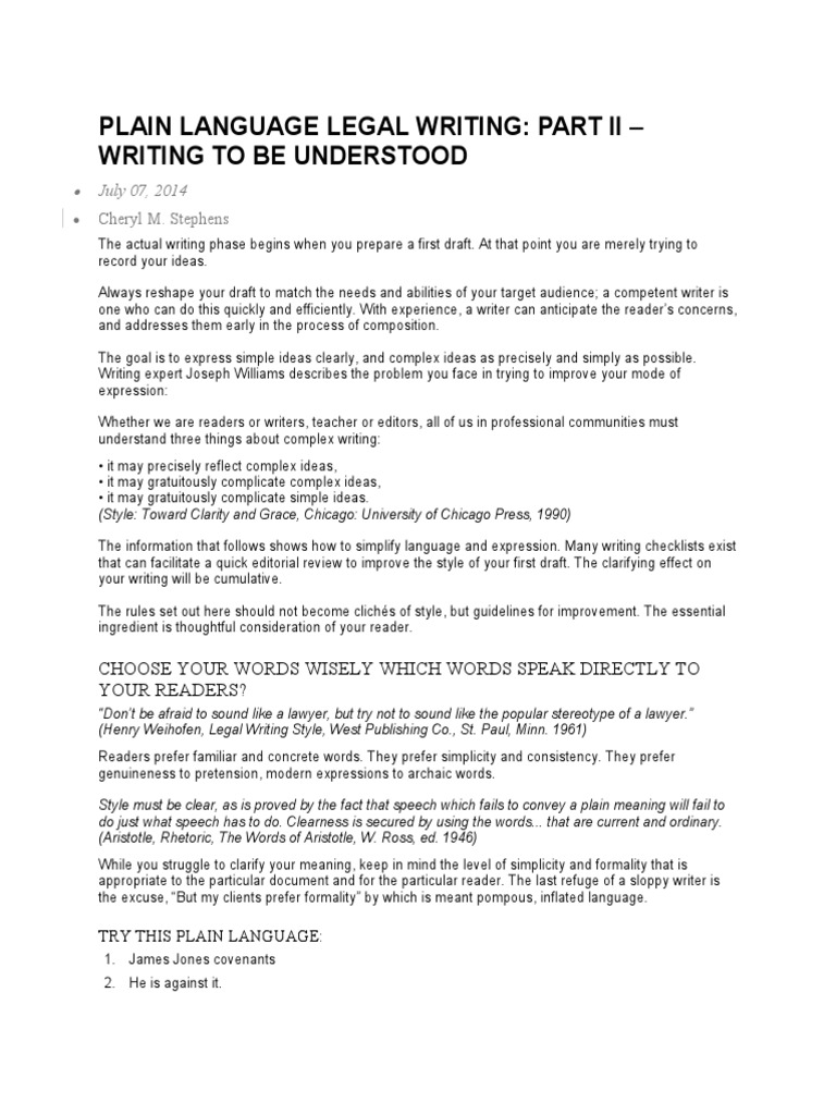 Plain Language Legal Writing | PDF | Jargon | Precedent
