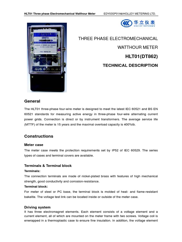 holley-DT-862A Three Phase Electromechanical Watthour Meter | PDF ...