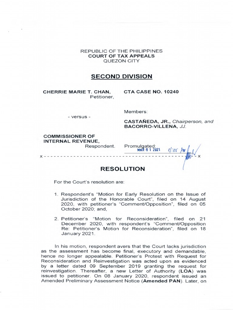 Cta 2D CV 10240 M 2021mar01 Ass | PDF | Complaint | Jurisdiction